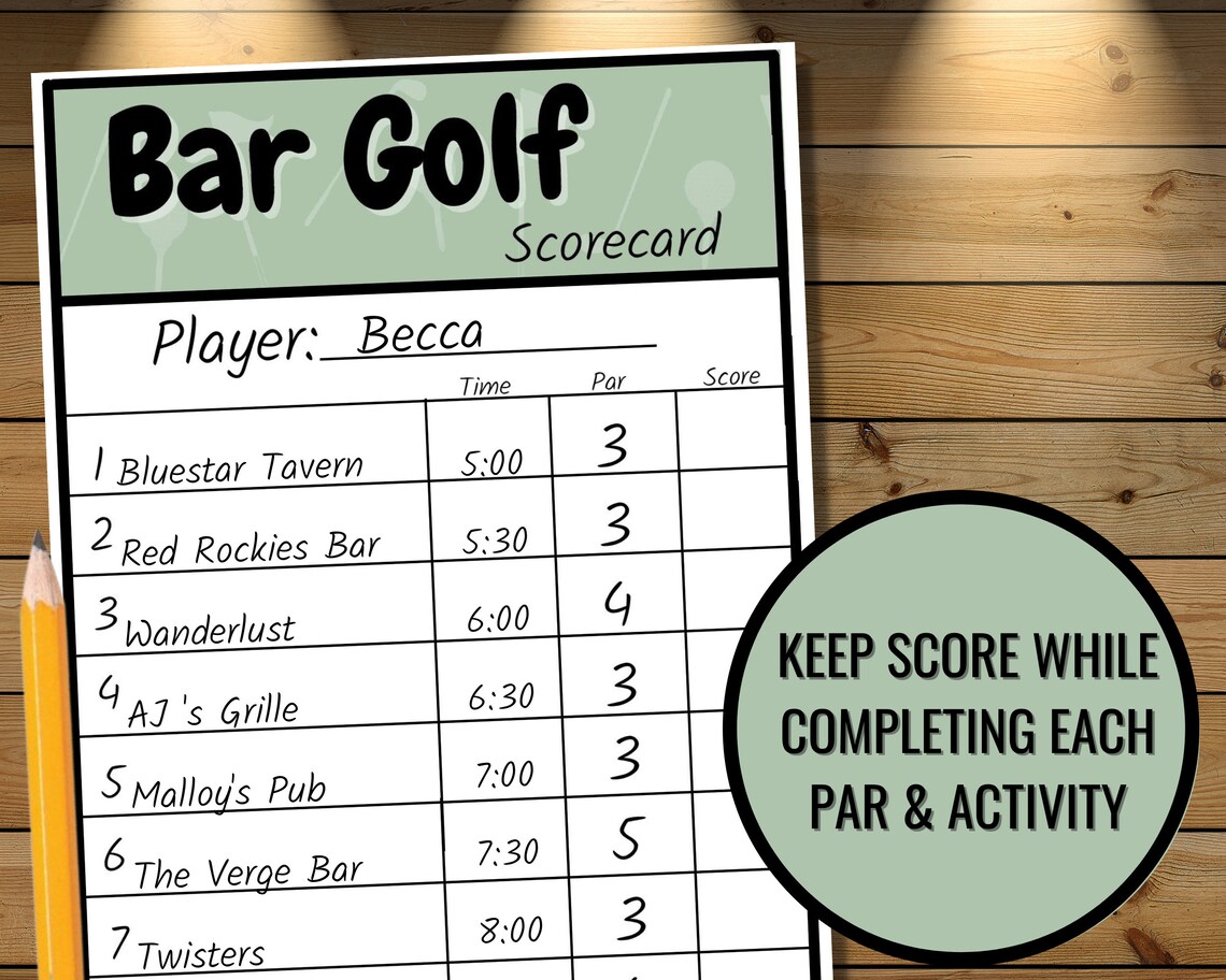 Custom Bar Golf Pub Golf Scorecard Bar Golf and Pub Golf - Etsy