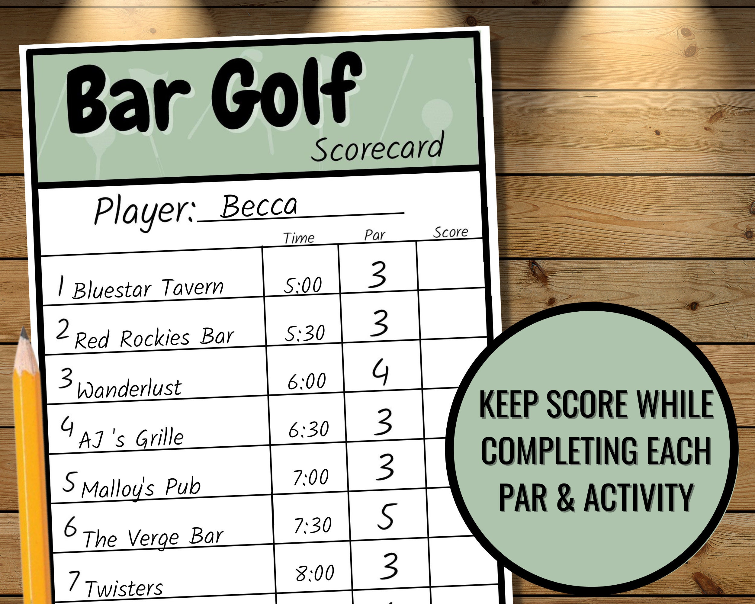 Custom Bar Golf Pub Golf Scorecard Bar Golf and Pub Golf - Etsy Canada