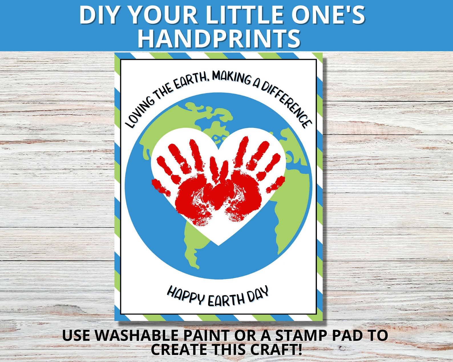 Earth Day Kid's Handprint Art, Printable Earth Day Activity for Daycare ...