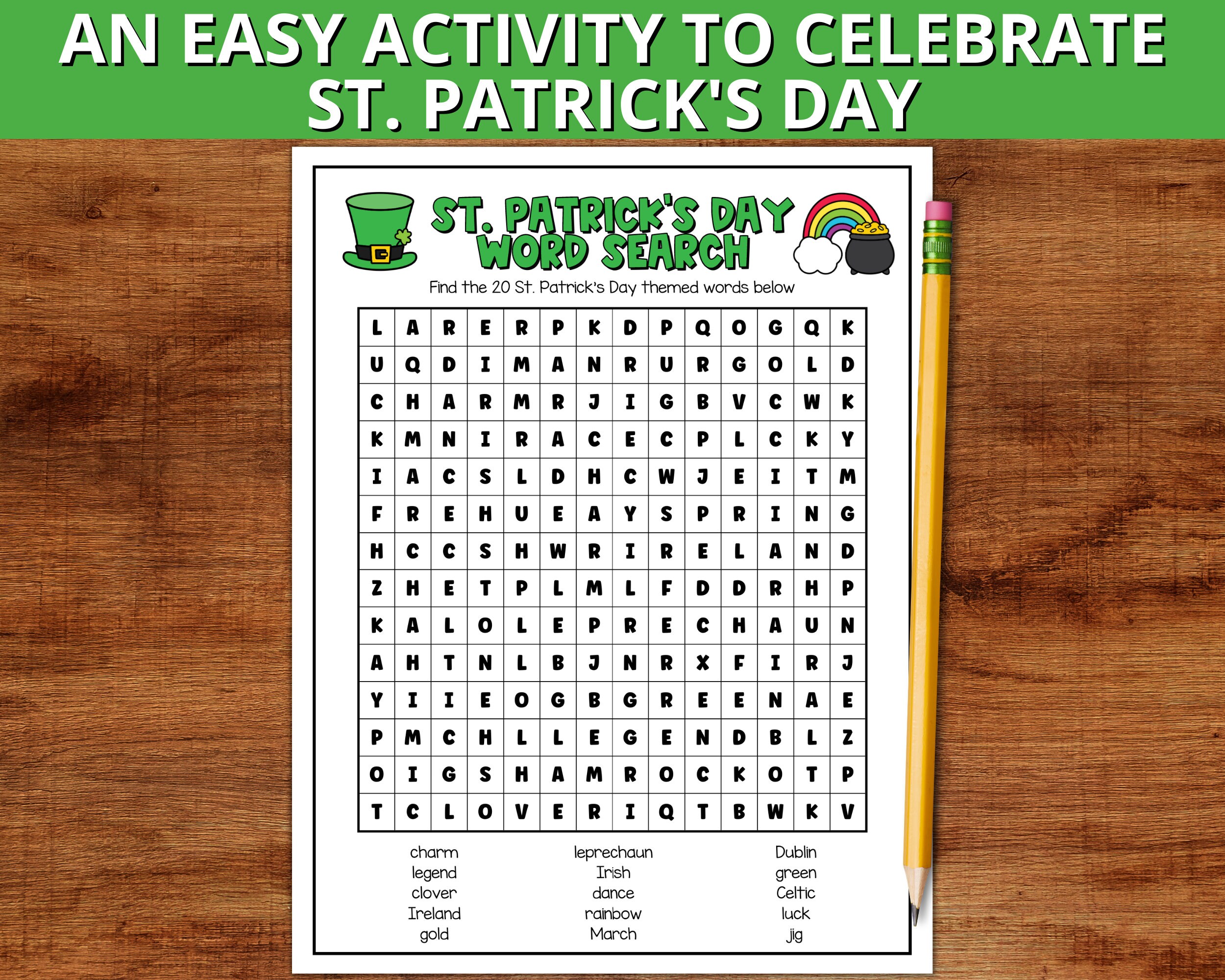 St. Patrick's Day Word Search Printable, St. Patrick's Day Game - Etsy