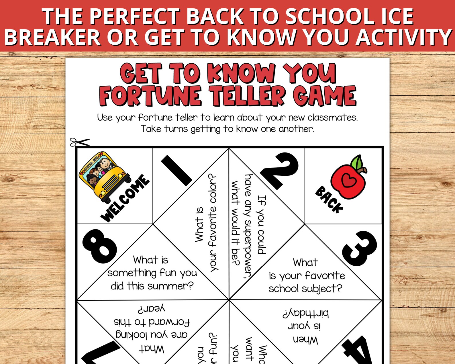 Back to School Fortune Teller Game Back to School Get to Know - Etsy