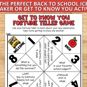 Back to School Fortune Teller Game, Back to School Get to Know You ...