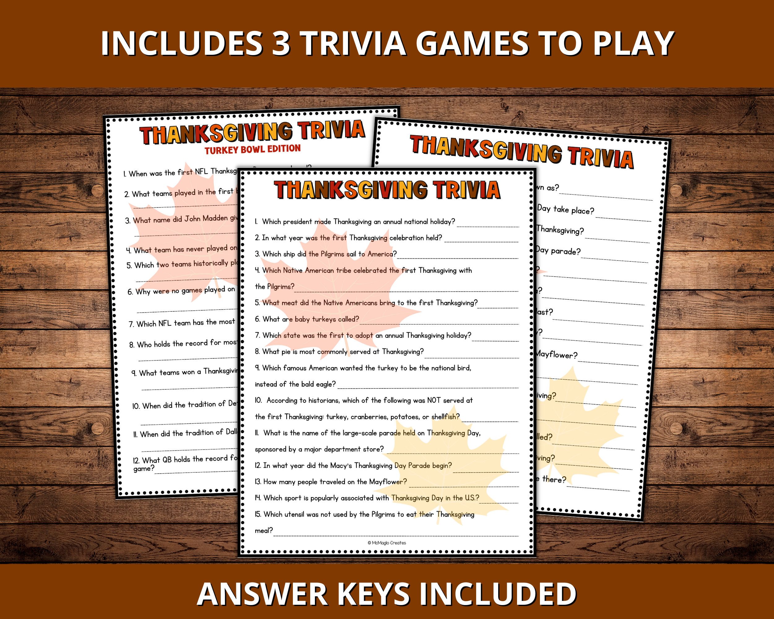 Thanksgiving Trivia Games, Thanksgiving Printable Games, Trivia Game ...
