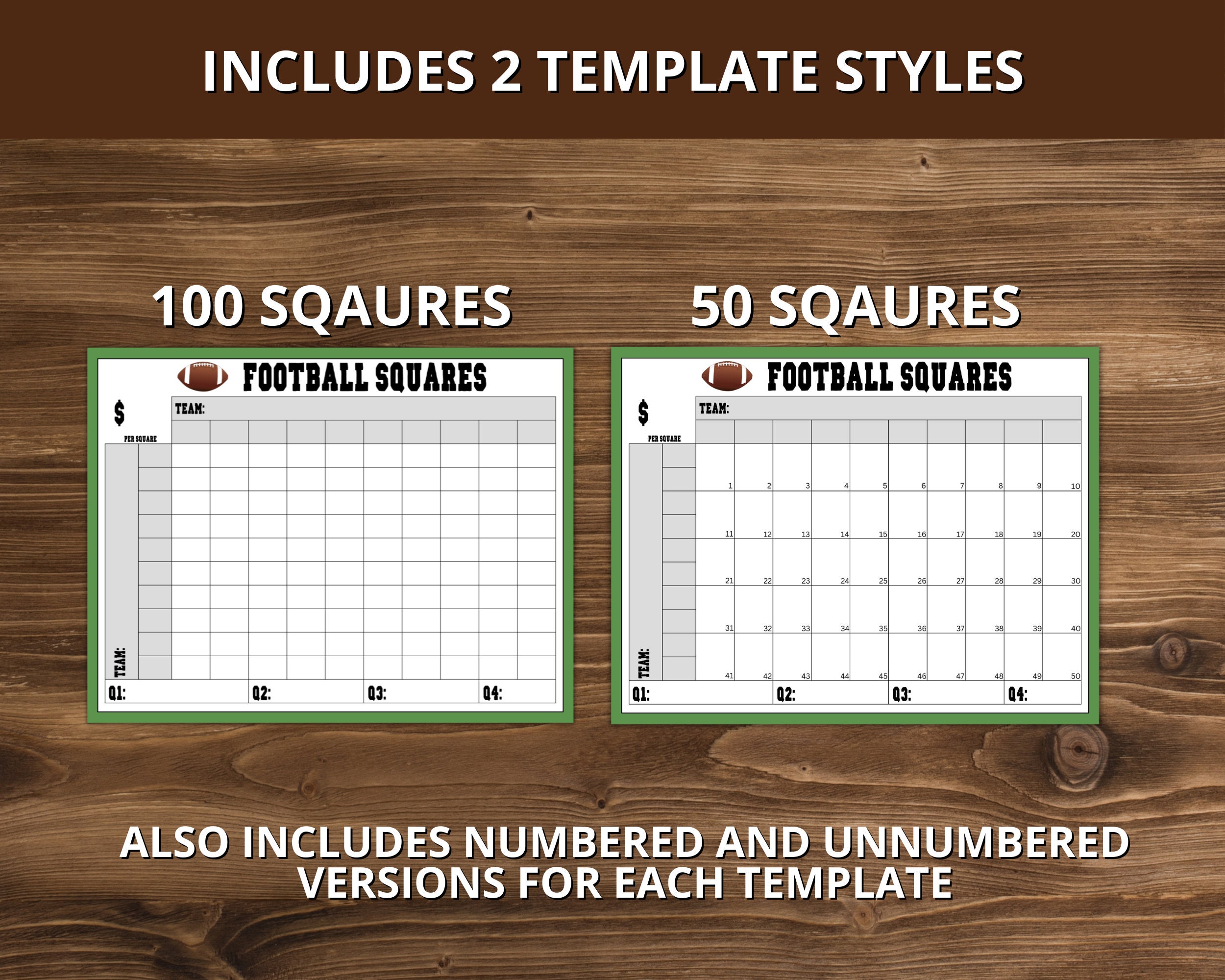 Football Squares Game, 100 Squares, the Big Game Squares Grid, Football ...
