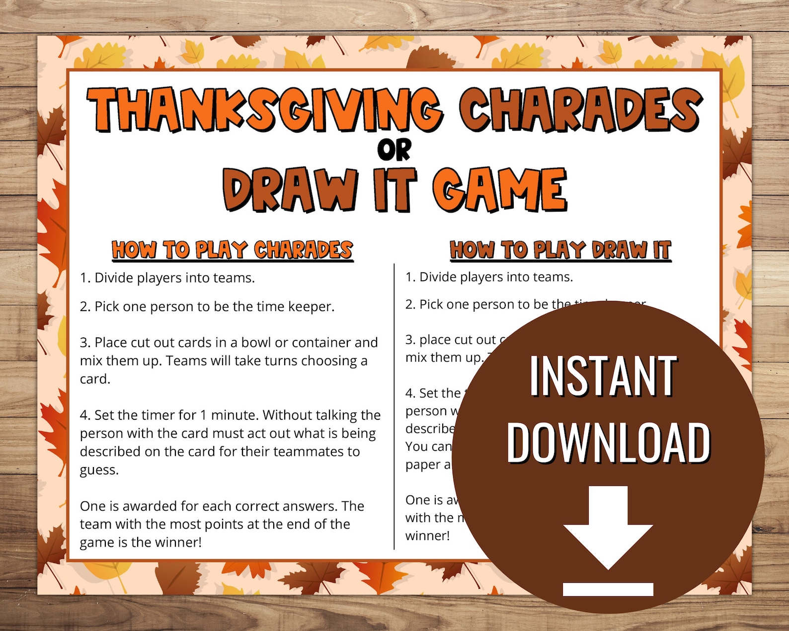 Thanksgiving Charades Printable Game Thanksgiving Draw It - Etsy