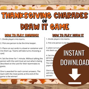 Thanksgiving Charades Printable Game Thanksgiving Draw It - Etsy