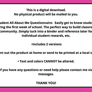 Student All About Me Questionnaire, Printable Back to School Activity ...