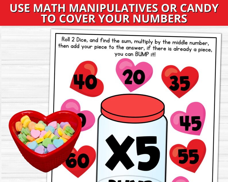 Valentine's Day Multiplication Bump Game, Valentine Classroom Activity ...