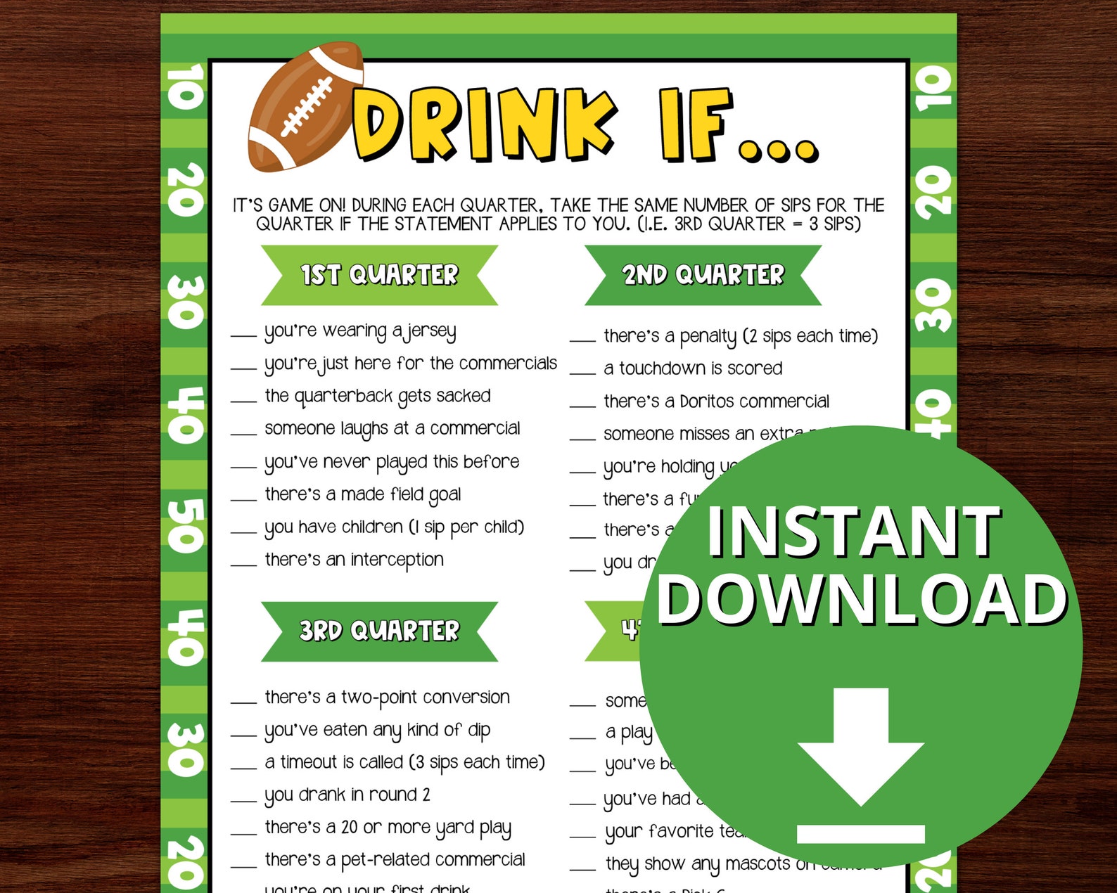 Football Drink If Game, Adult Drinking Game for Football Party (Instant ...