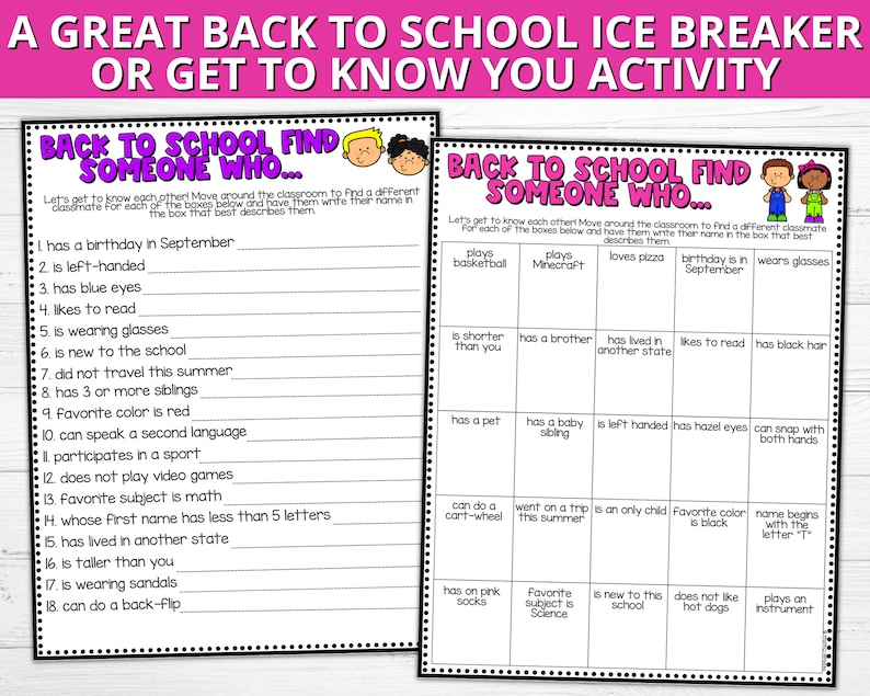 Find Someone Who Back to School Activity, Get to Know You Activity for ...