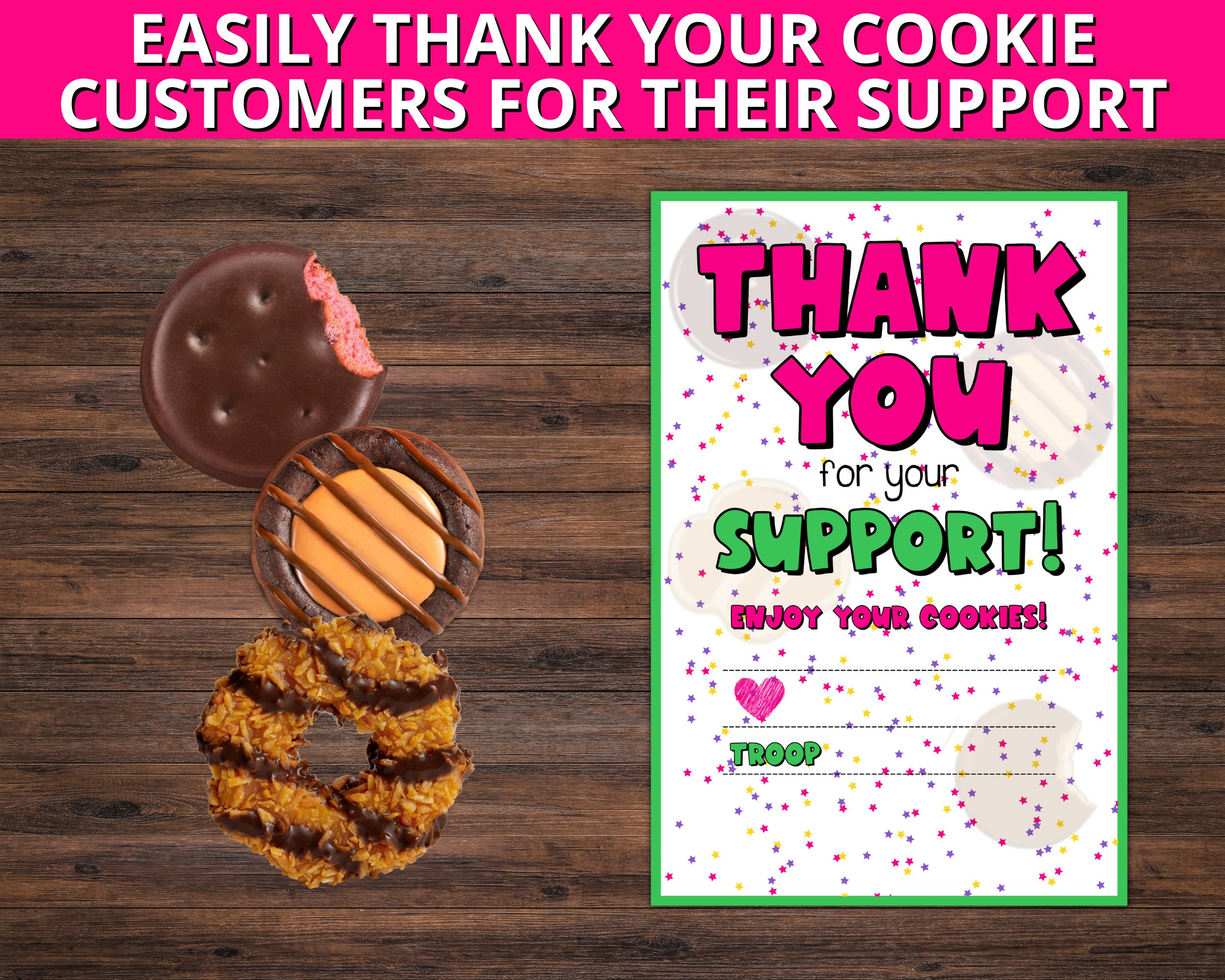 Editable Girl Scout Cookie Thank You Cards, Cookie Thank You Tags ...