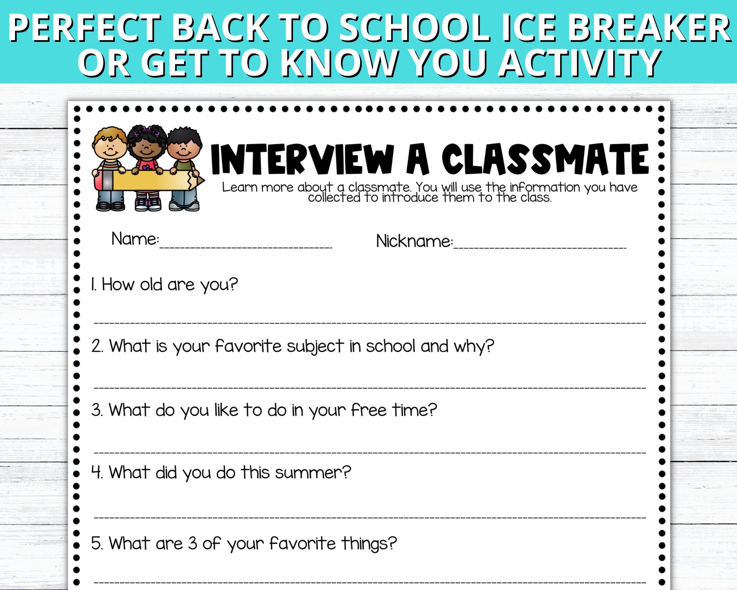 Back to School Interview a Classmate Activity, First Day of School Get ...