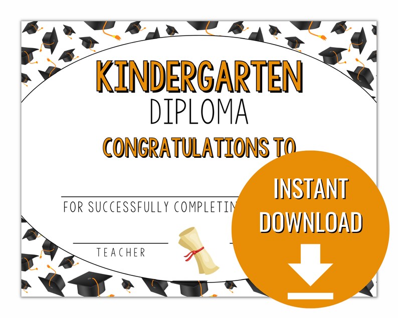Kindergarten Graduation Certificate Template Printable Etsy