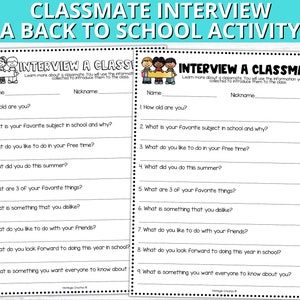 Back to School Interview a Classmate Activity, First Day of School Get ...