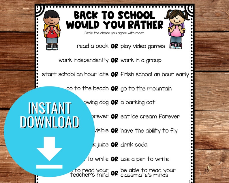 Would You Rather Back to School Activity, First Day of School Game ...
