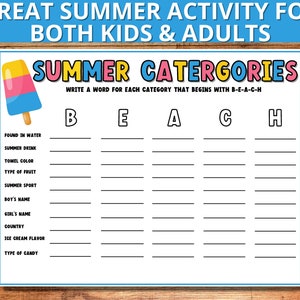 Summer Categories Game Printable Summer Game for Kids & - Etsy