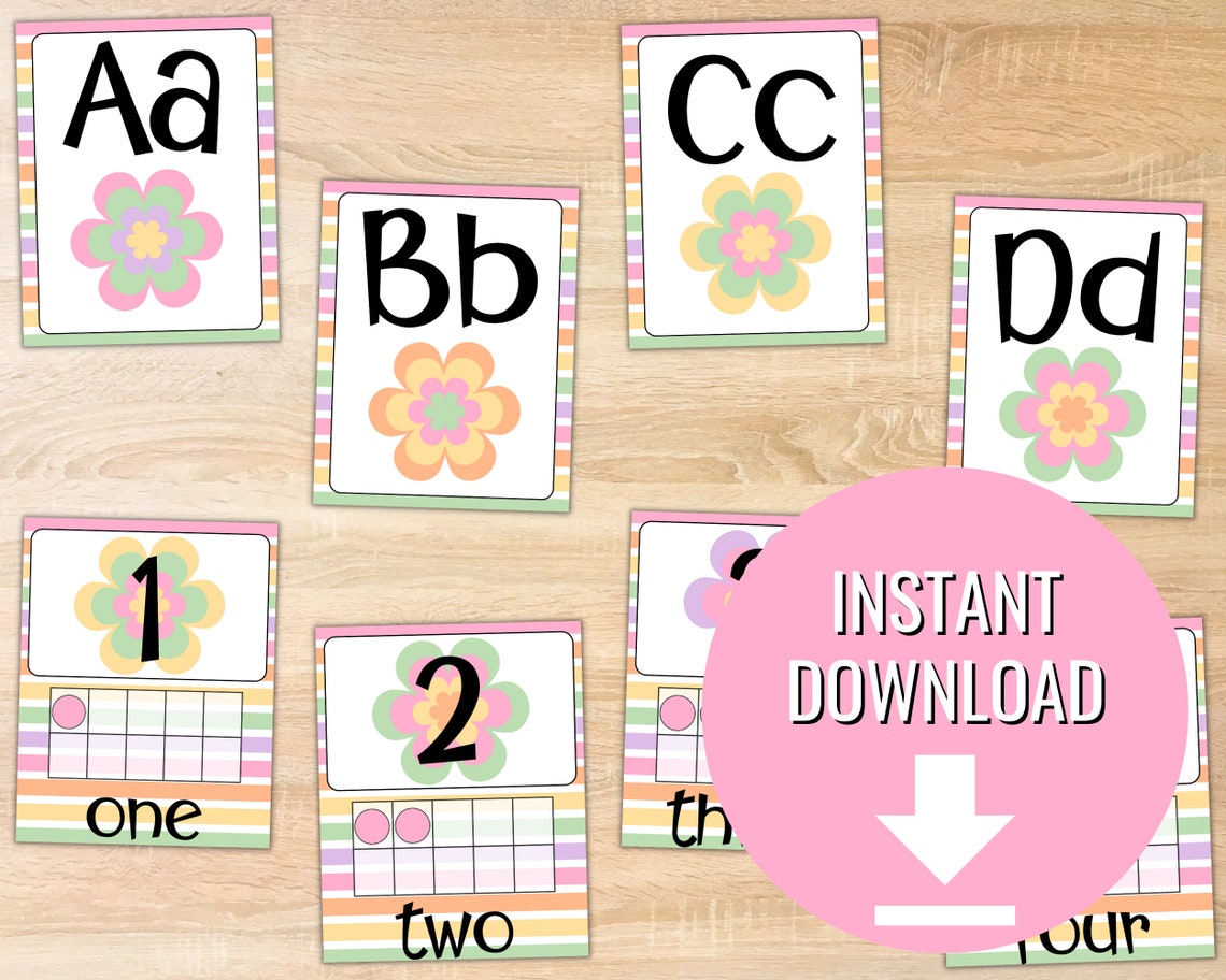 Pastel Rainbow Alphabet and Number Posters, Groovy Classroom Décor - Etsy