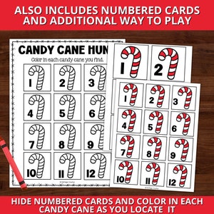 Printable Candy Cane Hunt Game, Candy Cane Scavenger Hunt, Holiday Game ...