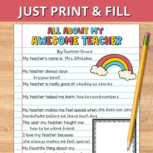 All About My Teacher Questionnaire, Teacher Appreciation Week Printable ...