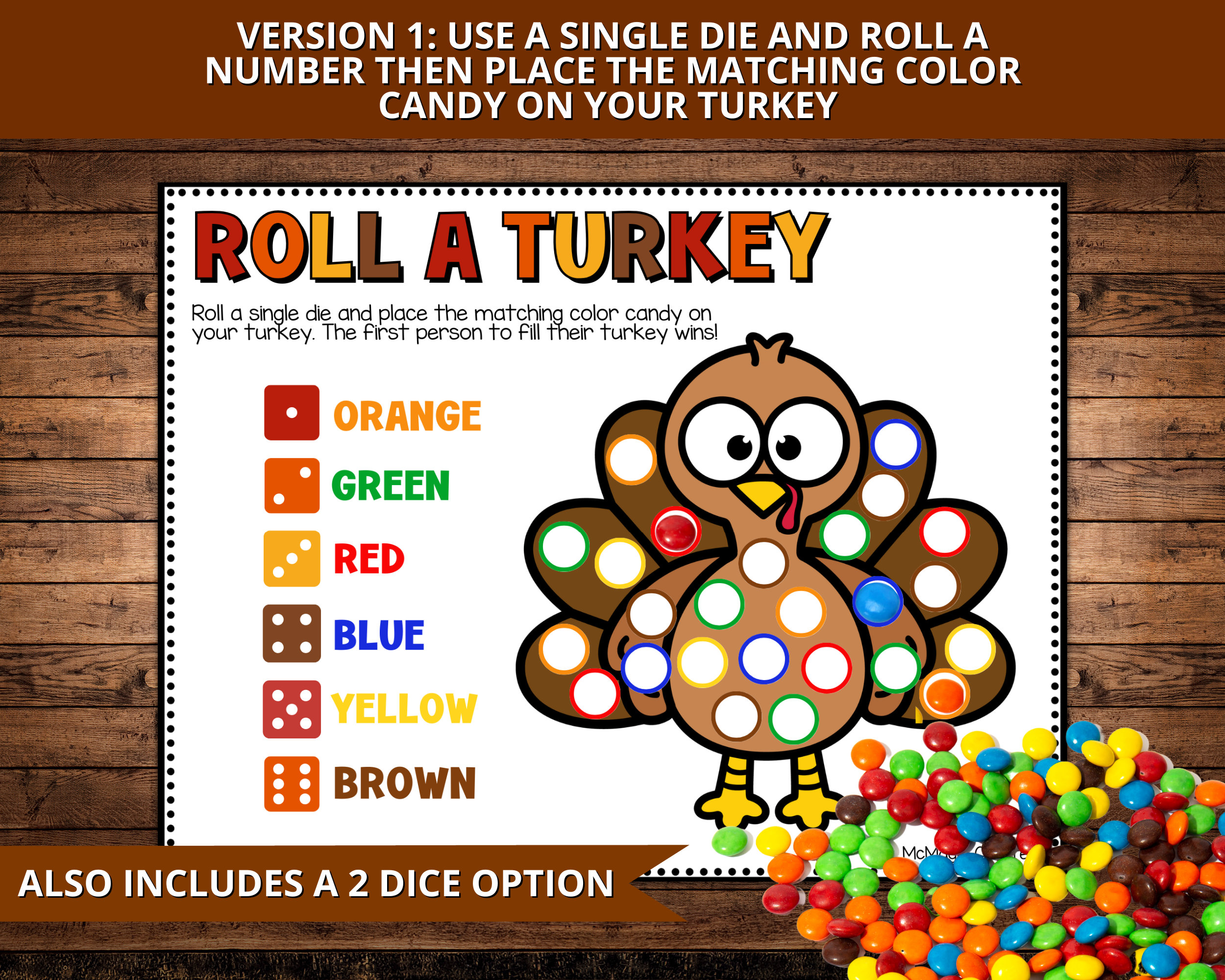 Roll a Turkey Game, Thanksgiving Games for Kids, Kids Table Game ...