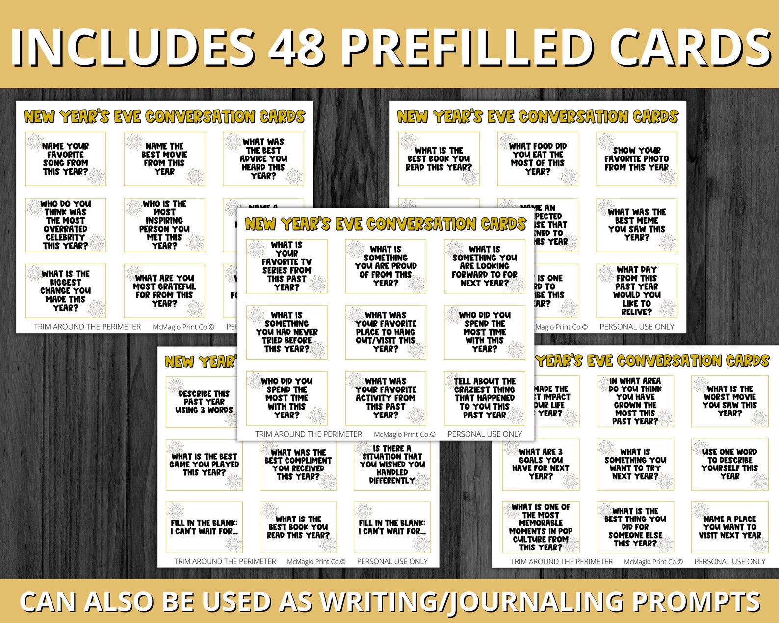 New Year's Eve Conversation Cards, New Year's Eve Party Game, New Year ...