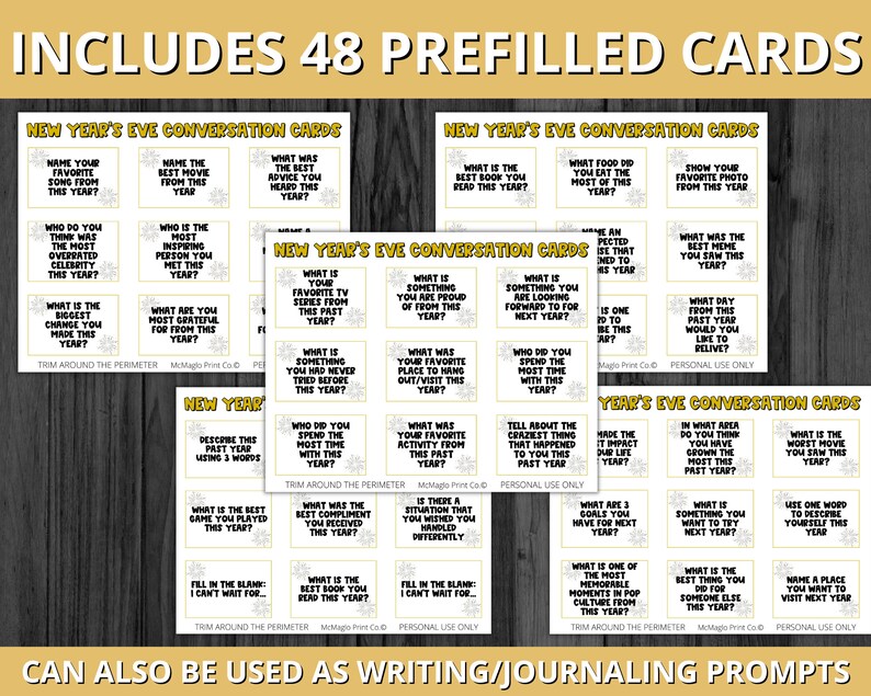 New Year's Eve Conversation Cards, New Year's Eve Party Game, New Year ...