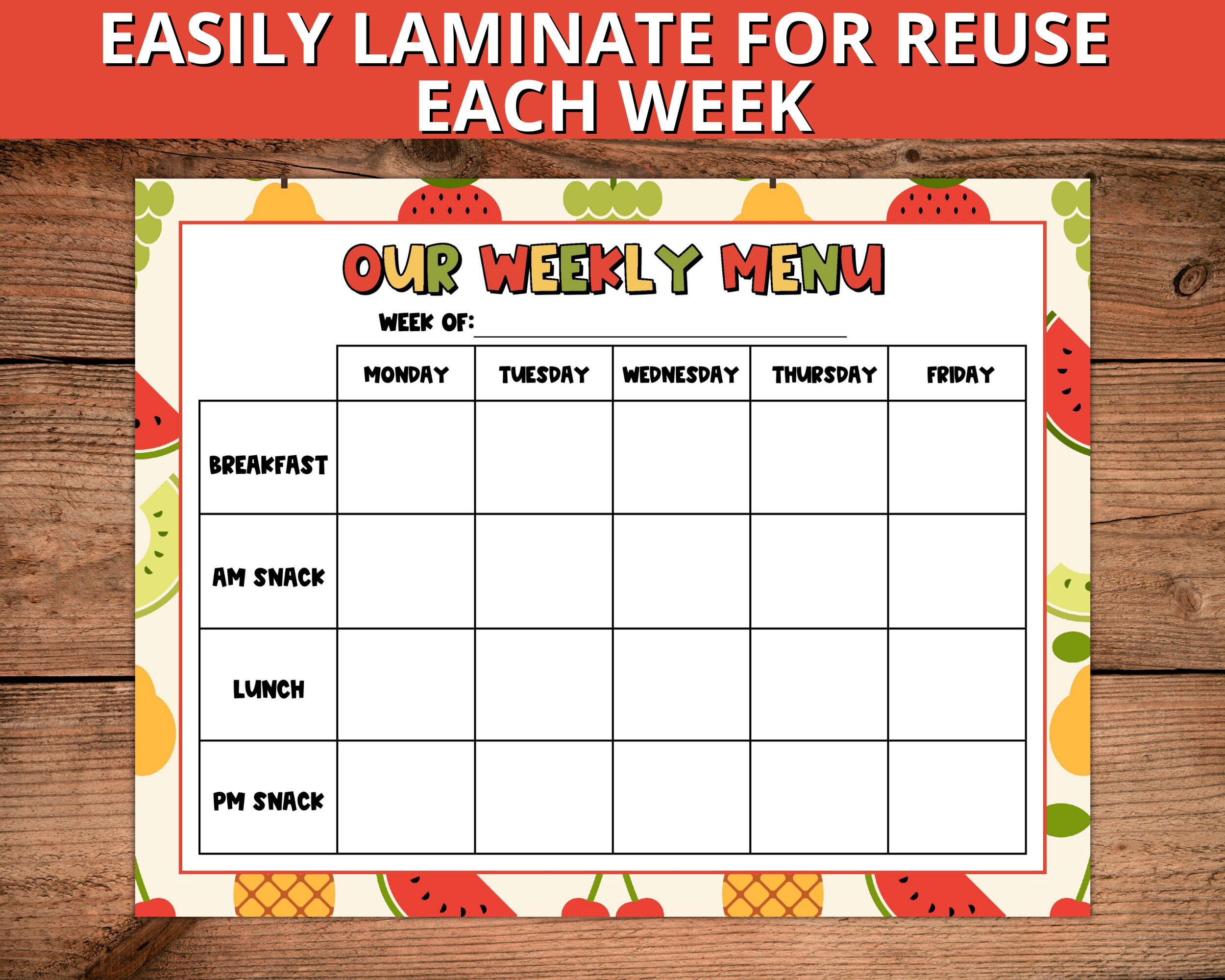 Editable Daycare Weekly Menu, Editable Daycare Menu, Fillable Daycare ...
