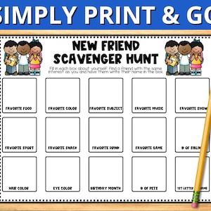 Back to School New Friend Scavenger Hunt, Find Someone Who Game ...