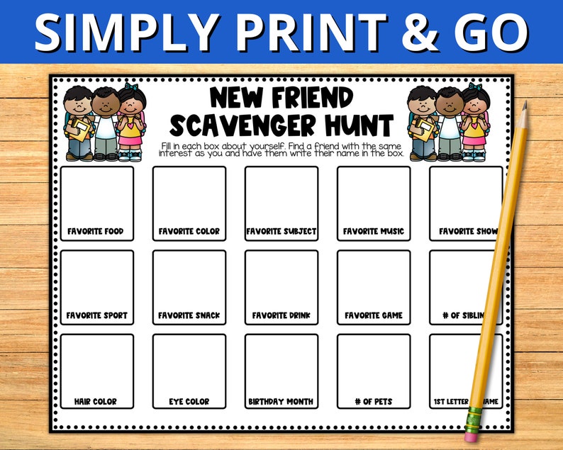 Back to School New Friend Scavenger Hunt, Find Someone Who Game ...