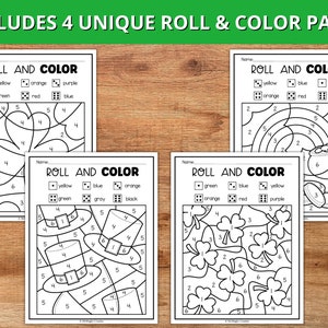 St. Patrick's Day Roll and Color Activity, St. Patrick's Day Color by ...