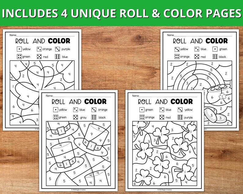 St. Patrick's Day Roll and Color Activity, St. Patrick's Day Color by ...