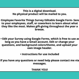Employee Favorite Things Questionnaire, Editable Google Form, Employee ...