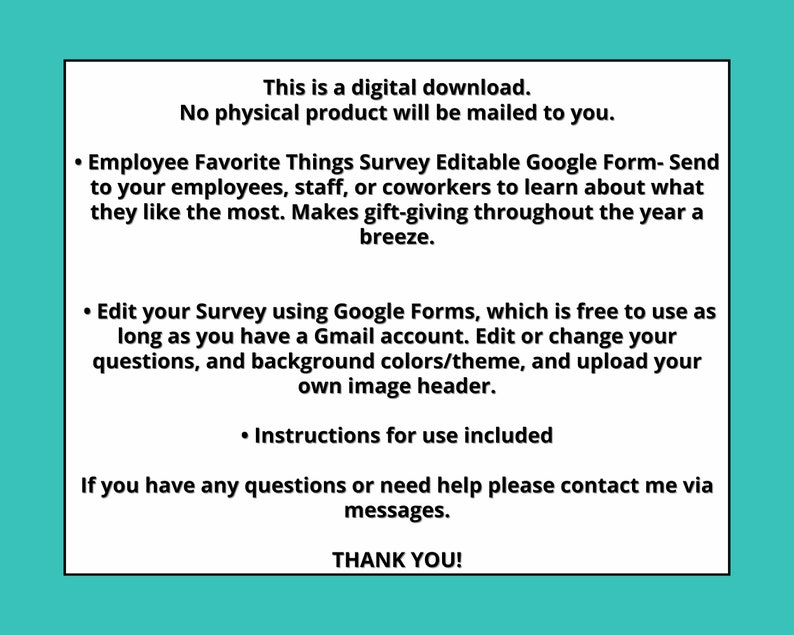 Employee Favorite Things Questionnaire Editable Google Form - Etsy