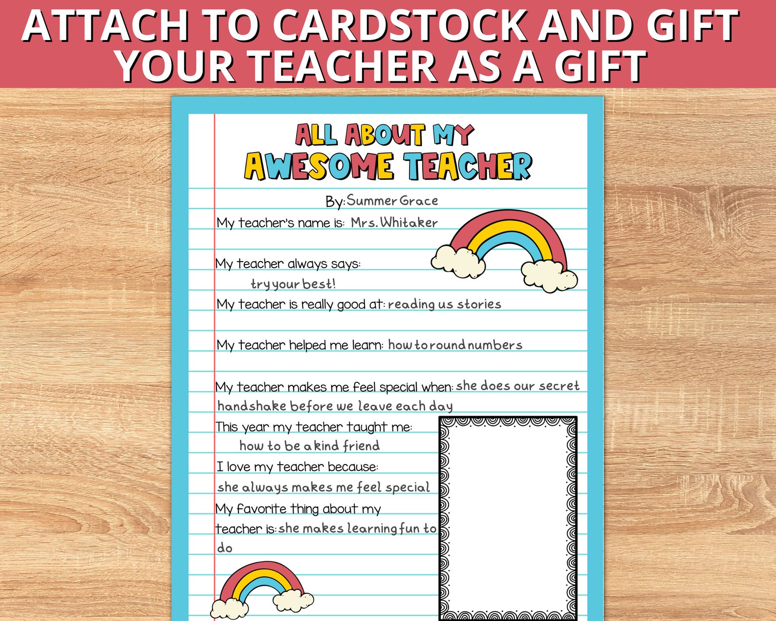 All About My Teacher Questionnaire, Teacher Appreciation Week Printable ...