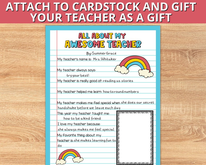 All About My Teacher Questionnaire, Teacher Appreciation Week Printable ...