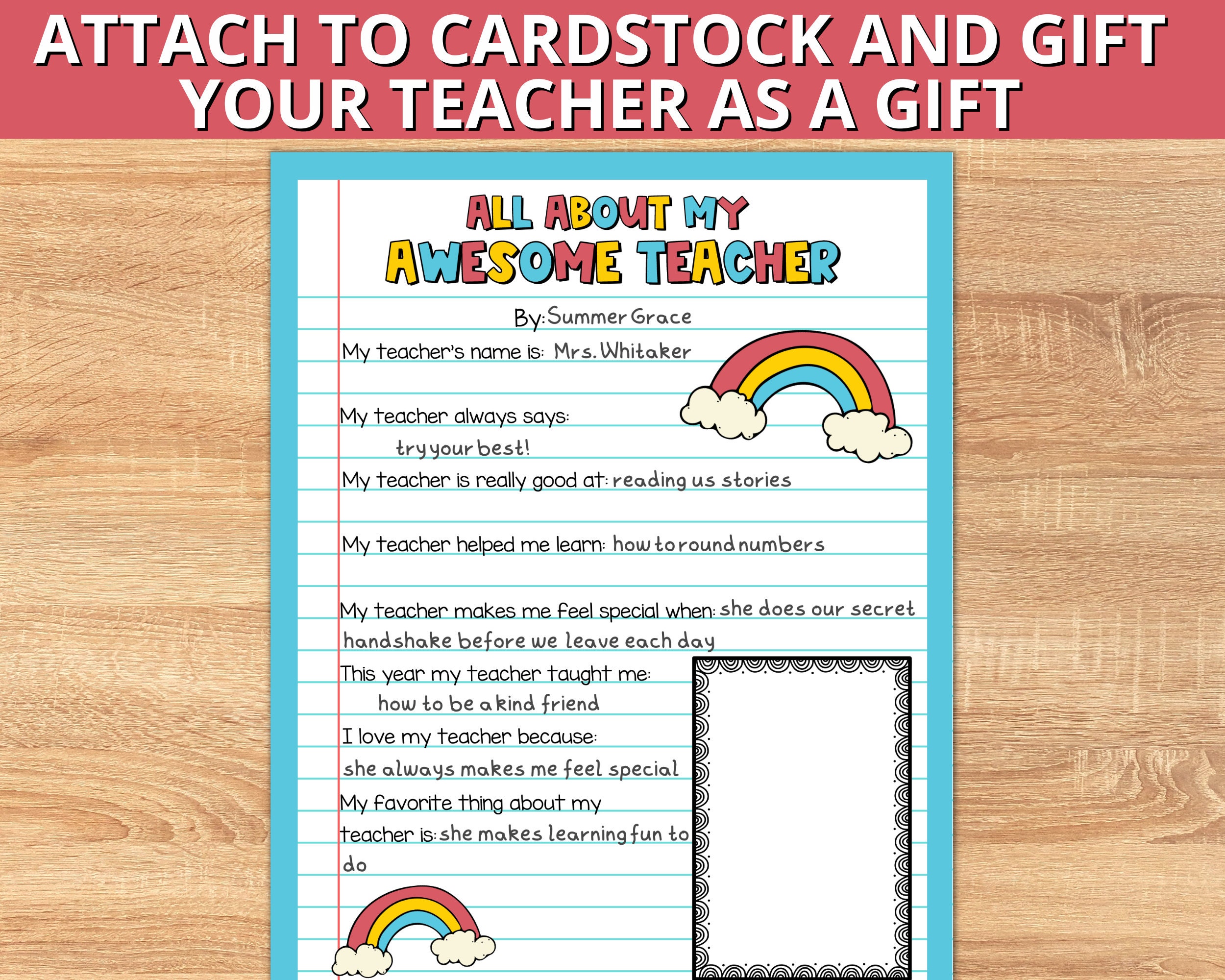 All About My Teacher Questionnaire, Teacher Appreciation Week Printable ...