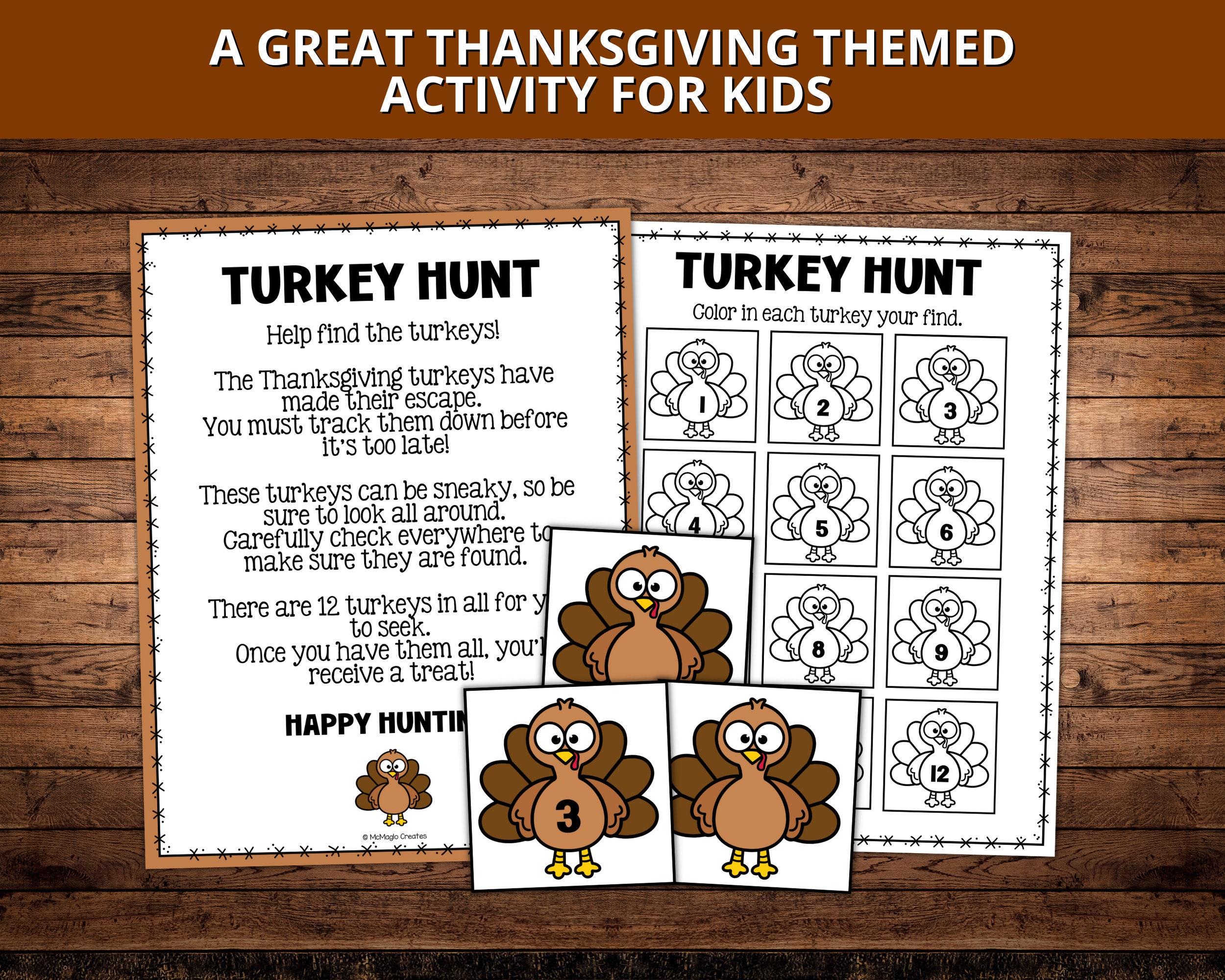 Printable Turkey Hunt Game, Thanksgiving Scavenger Hunt, Thanksgiving ...