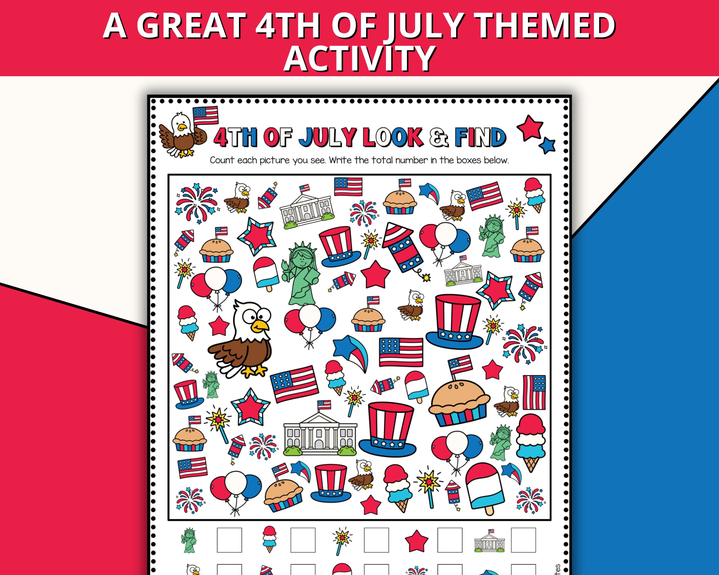 4th of July I Spy Activity, 4th of July Printable Activity for Kids ...