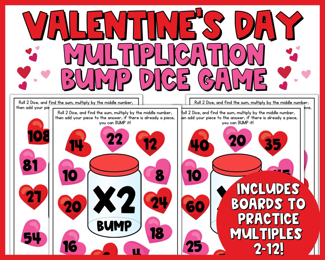 Valentine's Day Multiplication Bump Game, Valentine Classroom Activity ...