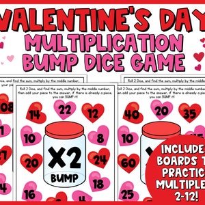Valentine's Day Multiplication Bump Game, Valentine Classroom Activity ...