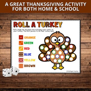 Roll a Turkey Game, Thanksgiving Games for Kids, Kids Table Game ...