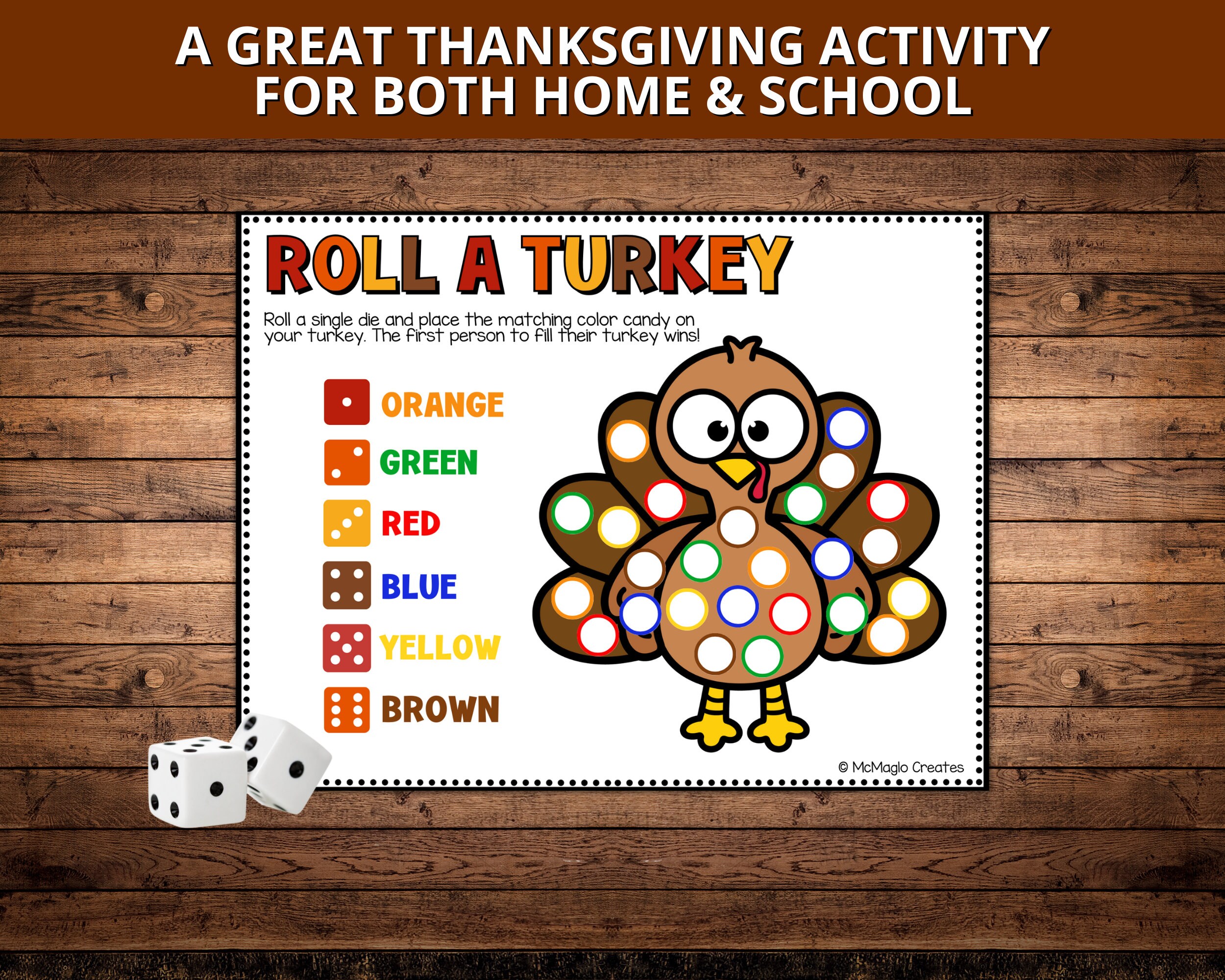Roll a Turkey Game, Thanksgiving Games for Kids, Kids Table Game ...