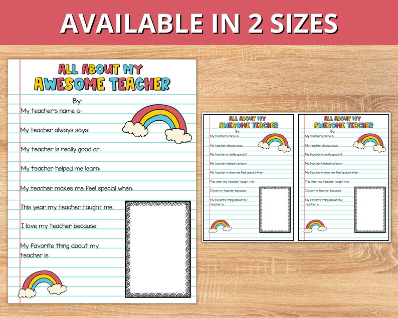 All About My Teacher Questionnaire, Teacher Appreciation Week Printable ...