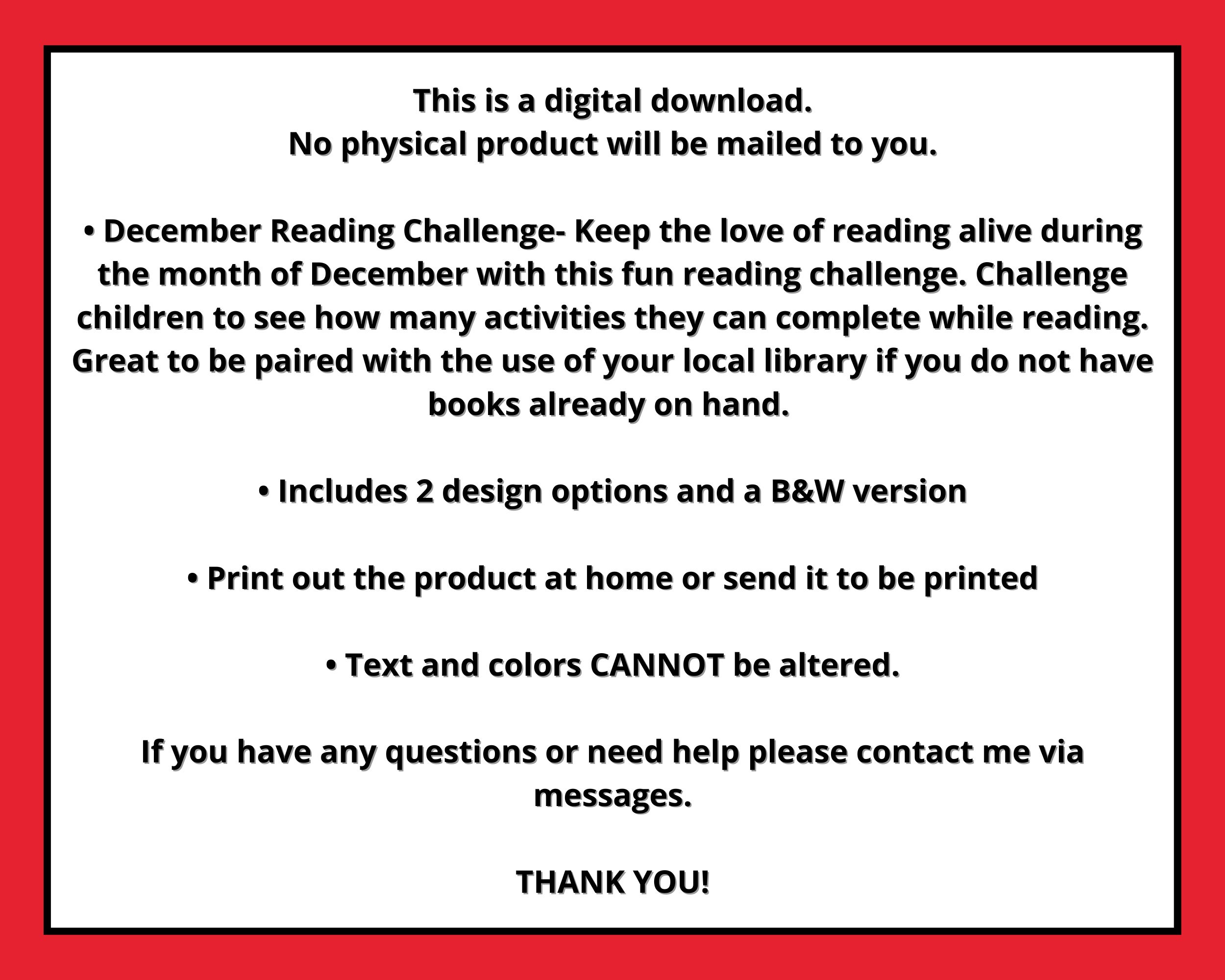 December Reading Challenge for Kids, Reading Printable Activities ...
