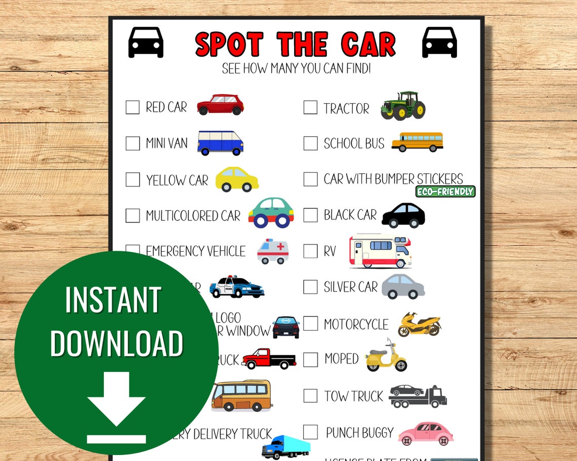 Spot the Car Road Trip Game, Road Trip Scavenger Hunt Printable for ...