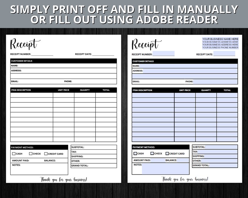 Editable Receipt Template, Customer Receipt Template, Order Receipt ...