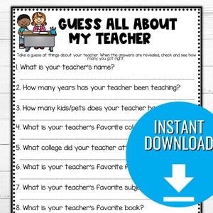 Guess All About My Teacher Game, Printable Back to School Icebreaker ...