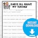 Guess All About My Teacher Game, Printable Back to School Icebreaker ...