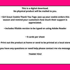Editable Girl Scout Cookie Thank You Cards, Cookie Thank You Tags ...