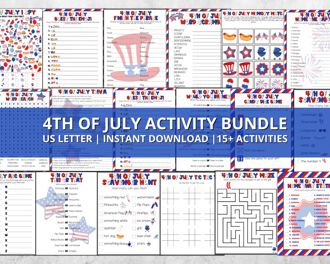 Fourth of July Printable Activities Bundle, 4th of July Games ...